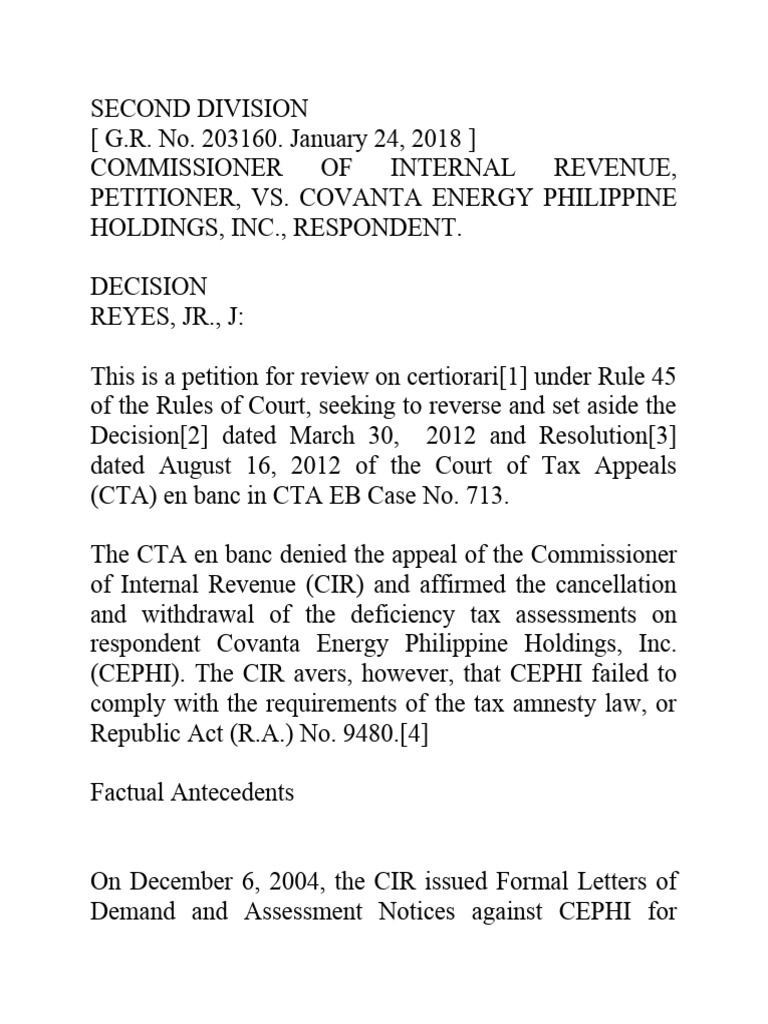 Tax Amnesty Case: CIR vs. Covanta Energy | PDF | Taxes | Valuation ...