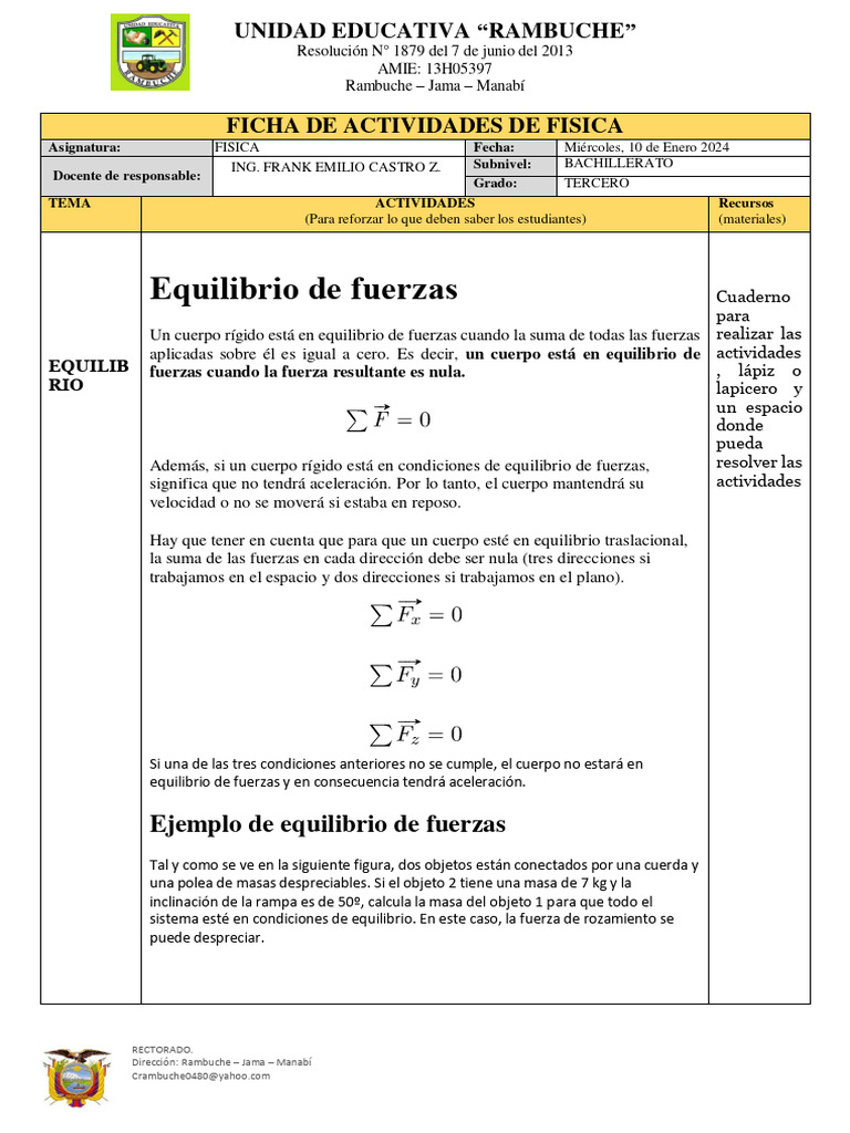 Actividades de Física: Equilibrio de Fuerzas | PDF | Fuerza | Masa