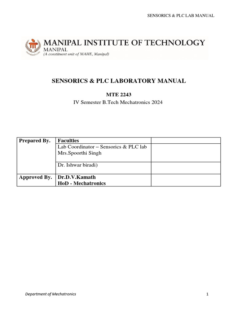 Sensorics - PLC Lab - Manual - MTE2243 | PDF | Programmable Logic Controller | Automation