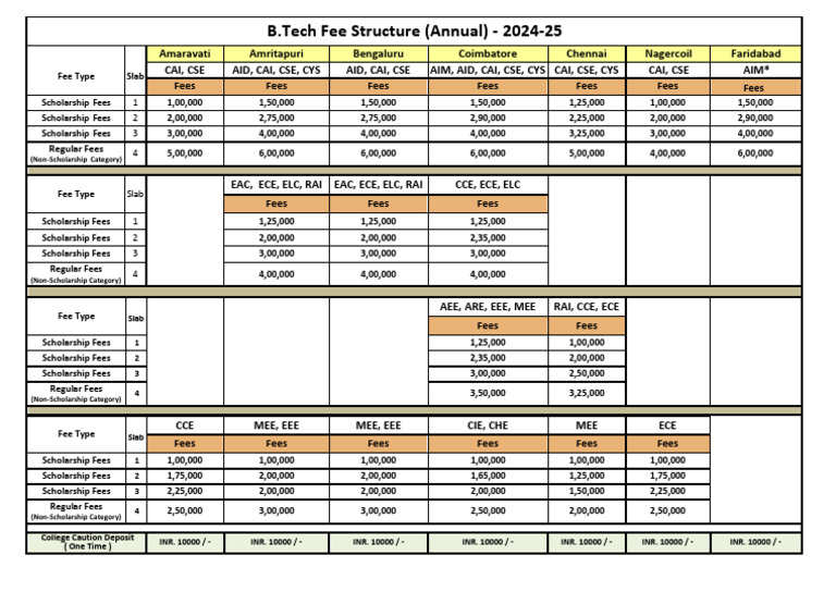 Fee Structure Btech 2024 | PDF