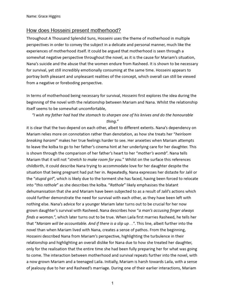 Exploring Motherhood in Hosseini's Novel | PDF | Behavioural Sciences | Psychology