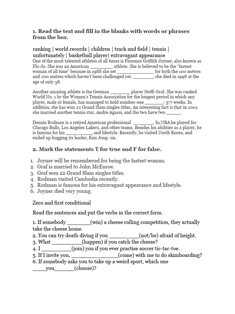 Famous Athletes and Conditional Sentences | PDF | Sports | Athletic Sports