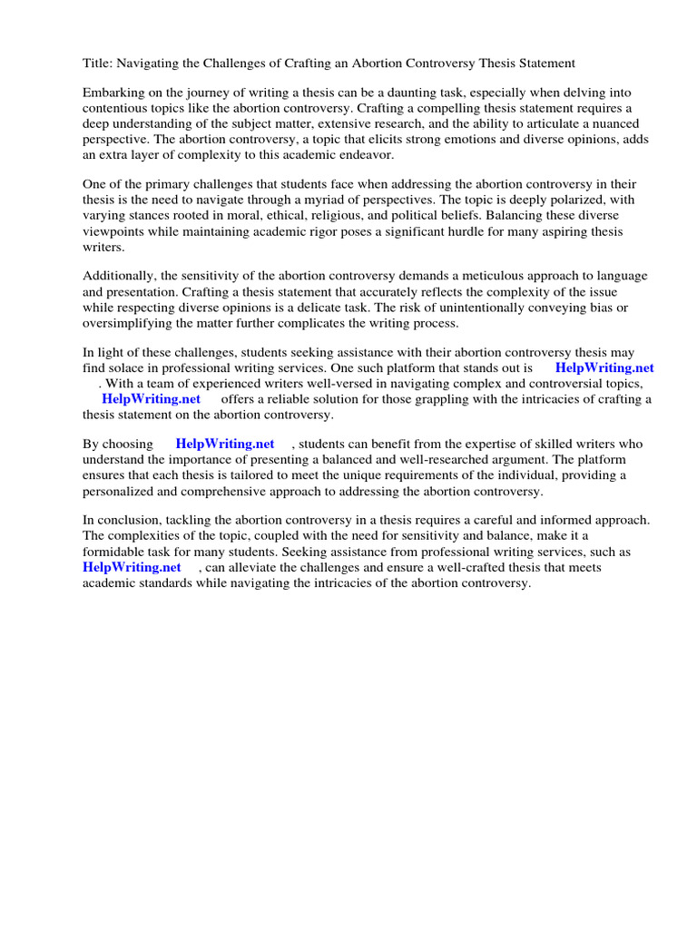 Abortion Controversy Thesis Statement | PDF | Abortion | Roe V. Wade