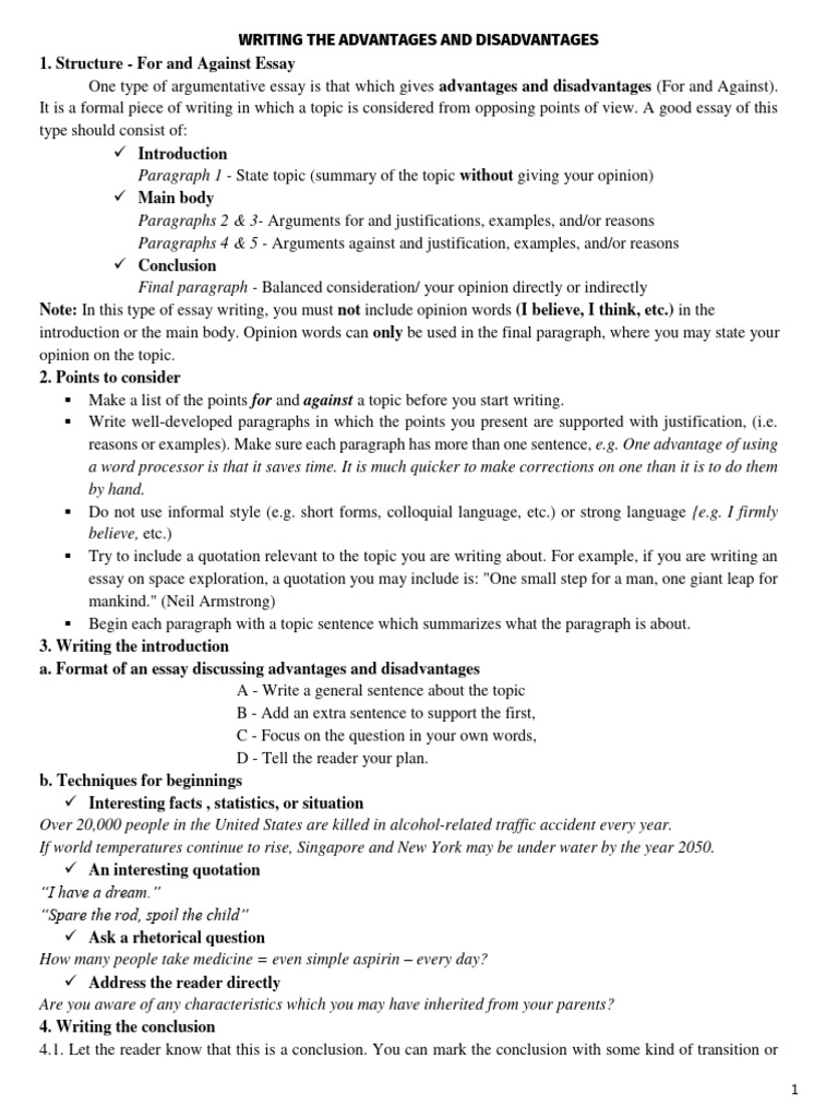Writing The Advantages and Disadvantages | PDF | Pet | Essays