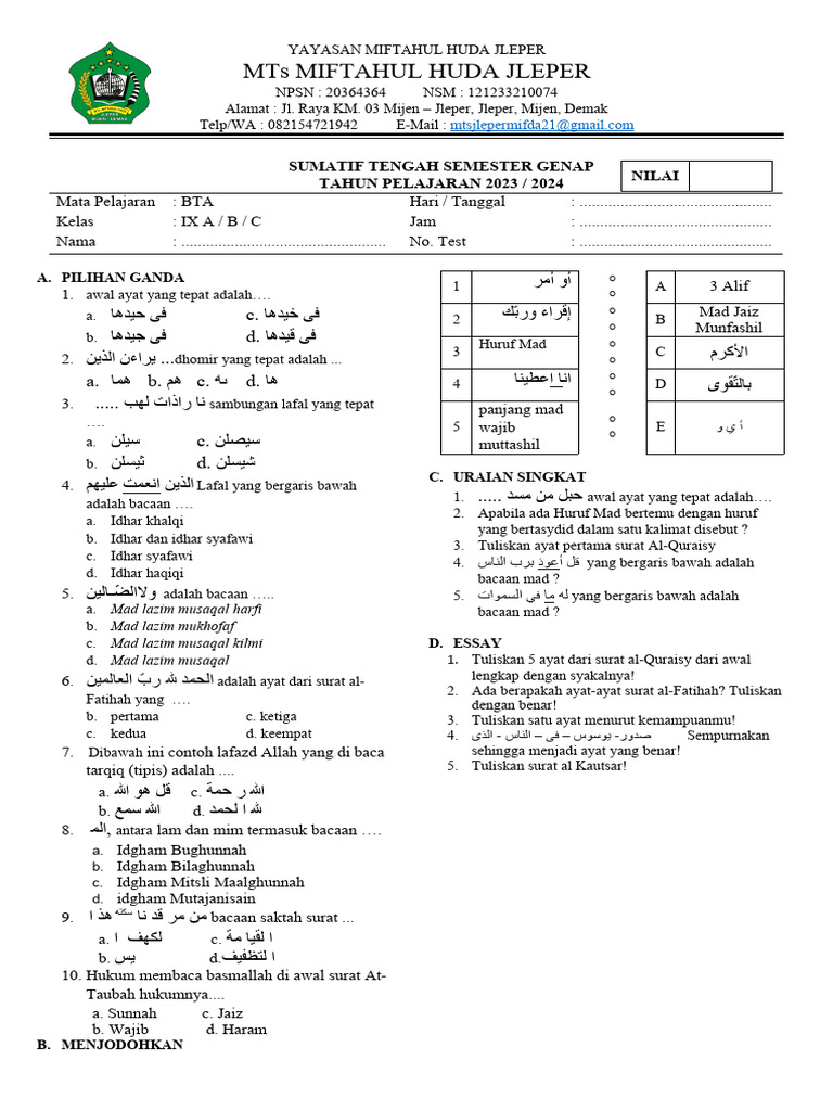 Soal BTA KELAS 9 | PDF