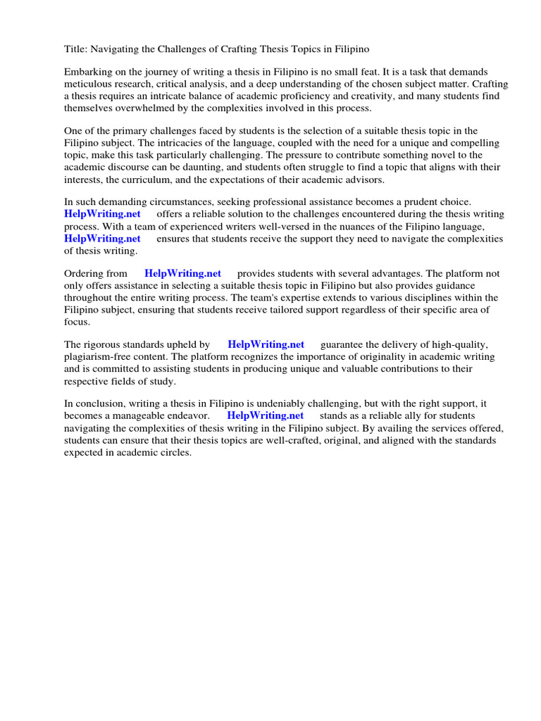 Thesis Topics in Filipino Subject | PDF | Tagalog Language | Philippines