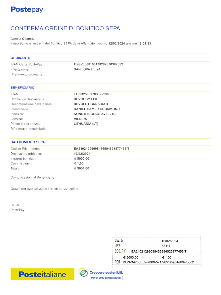 Ricevuta Bonifico SEPA 12022024 | PDF