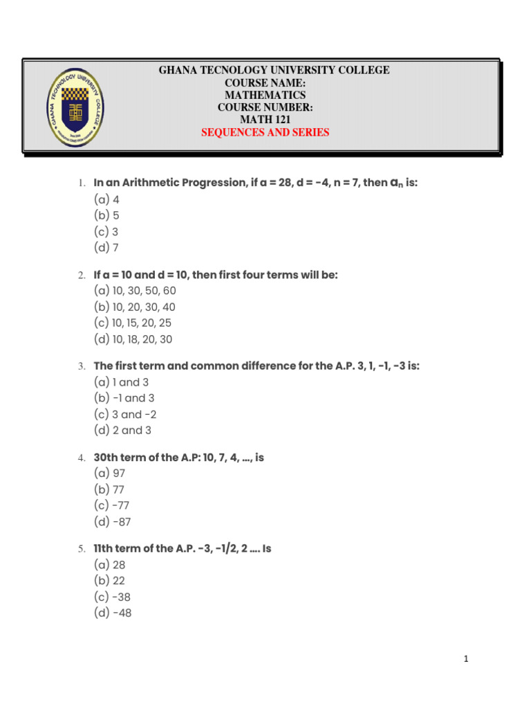 Questions On Sequences and Series | PDF | Science | Mathematics