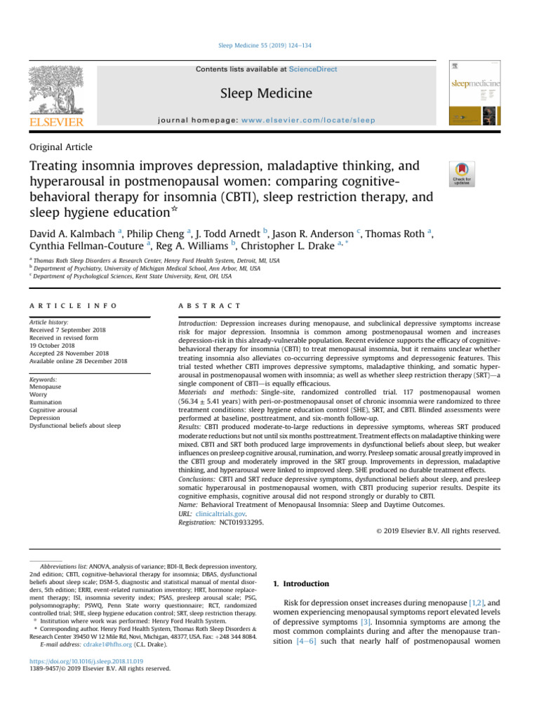 1 s2.0 S1389945718306750 Main | PDF | Insomnia | Major Depressive Disorder