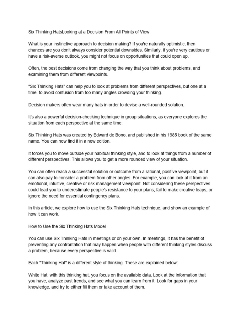 6 Hats Theory | PDF