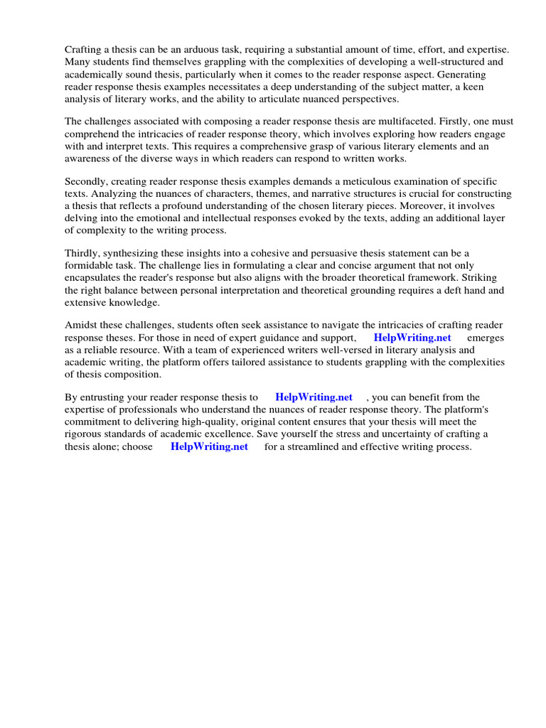 Reader Response Thesis Examples | PDF | Essays | Thesis