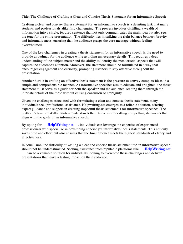 Write A Clear and Concise Thesis Statement For An Informative Speech ...