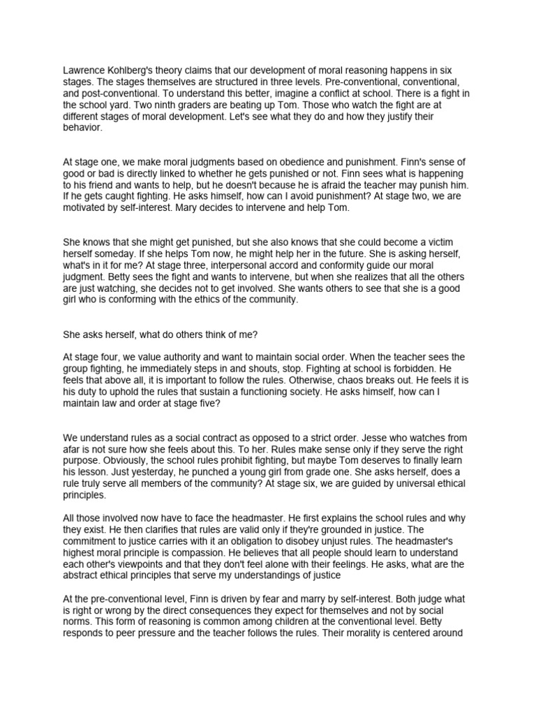 Kohlberg’s 6 Stages of Moral Development | PDF