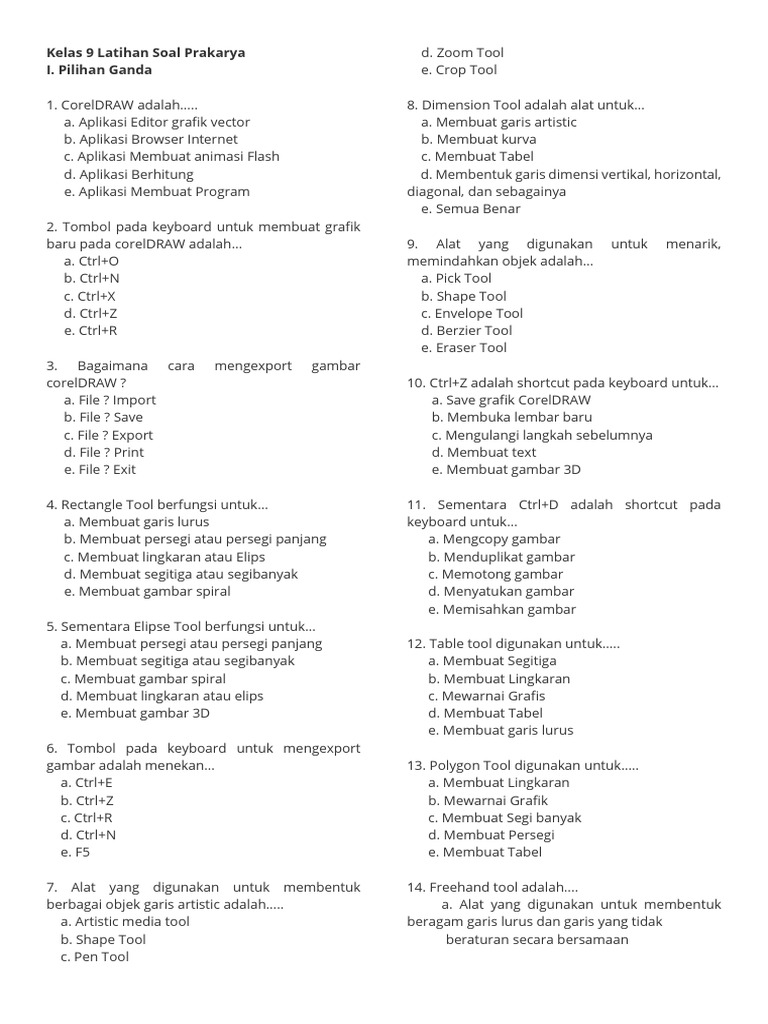 Kelas 9 Latihan Soal Prakarya | PDF