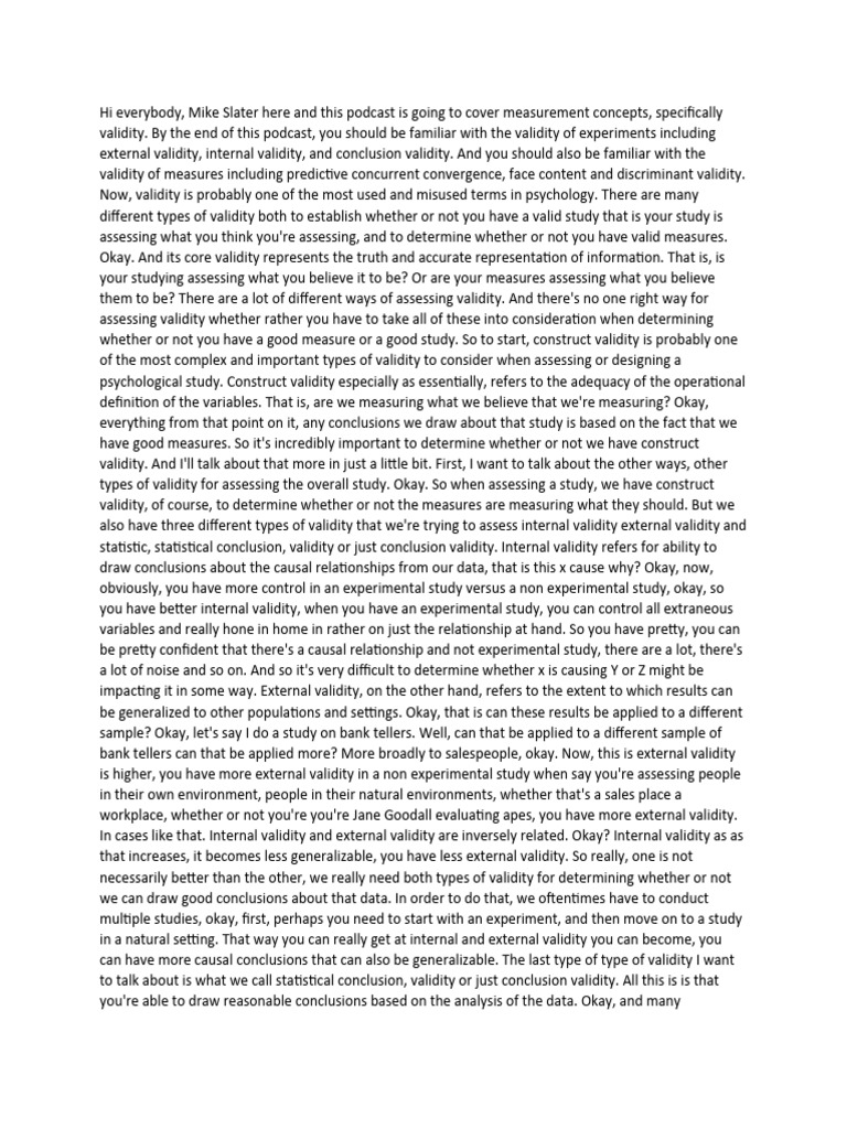 Validity Transcript | PDF | Validity (Statistics) | Graduate Record ...