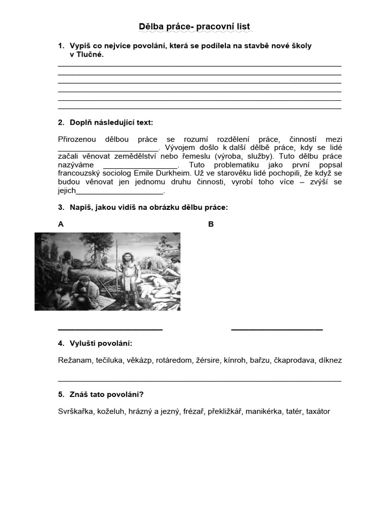 Dělba Práce Pracovní List | PDF