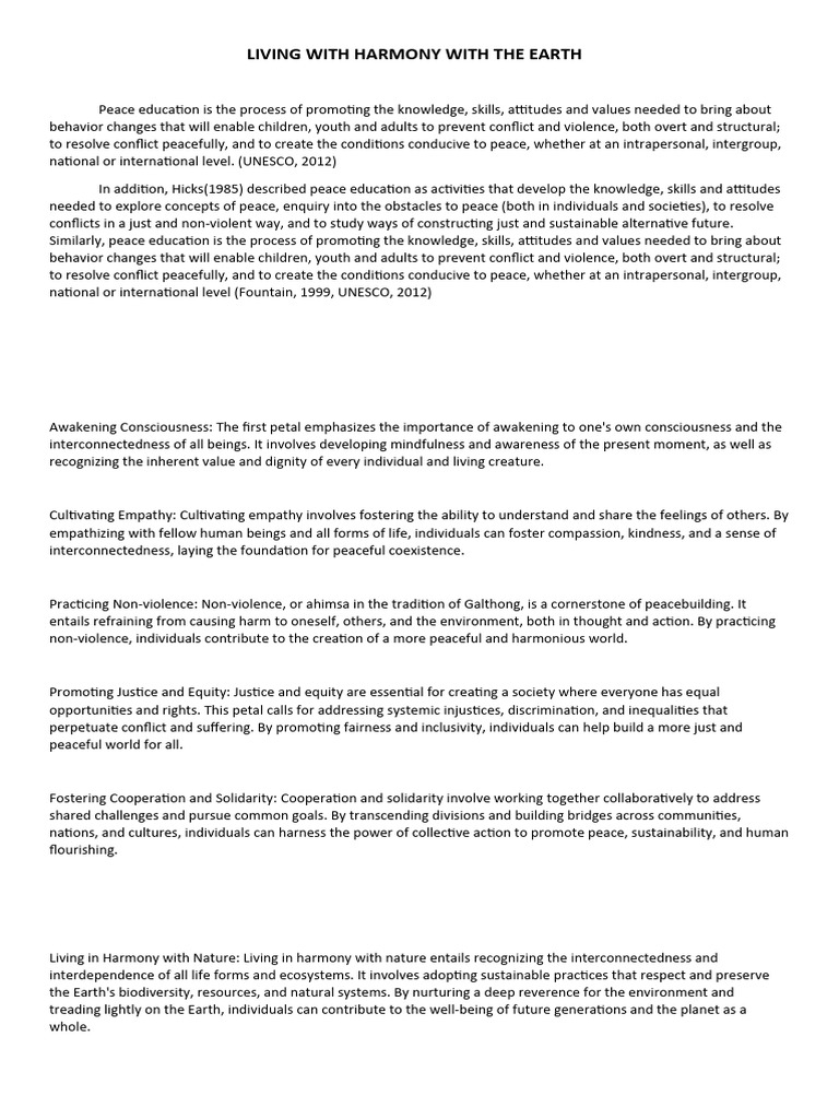 Promoting Peace and Harmony Through Education | PDF | Peace ...