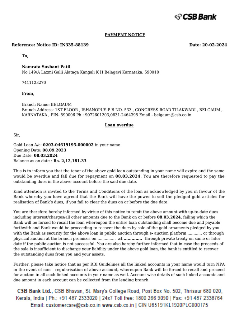 Reference: Notice ID: IN335-88139 Date: 20-02-2024 | Download Free PDF ...