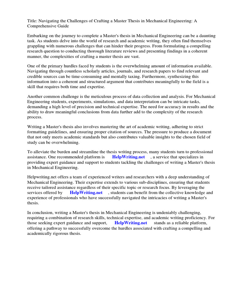 Master Thesis Mechanical Engineering PDF | PDF