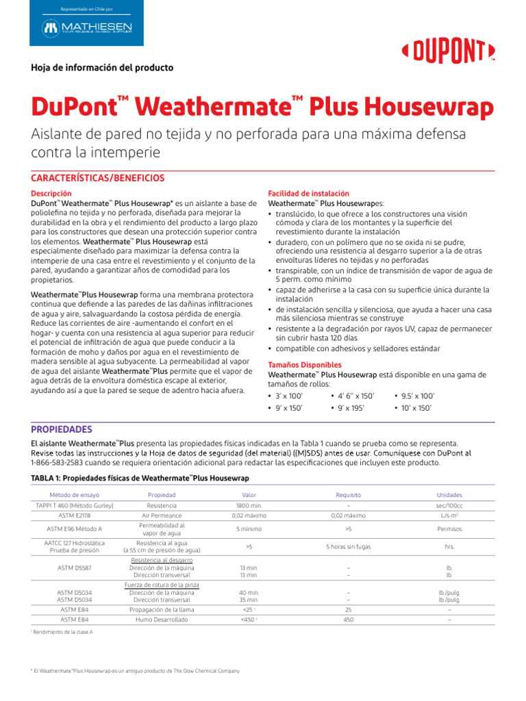 Ficha Tecnica Tyvek Dupont | PDF | Agua | Materiales