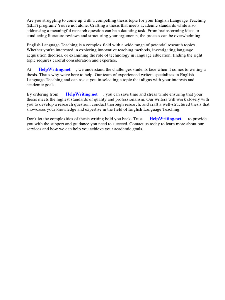 English Language Teaching Thesis Topics | PDF | Thesis | Essays