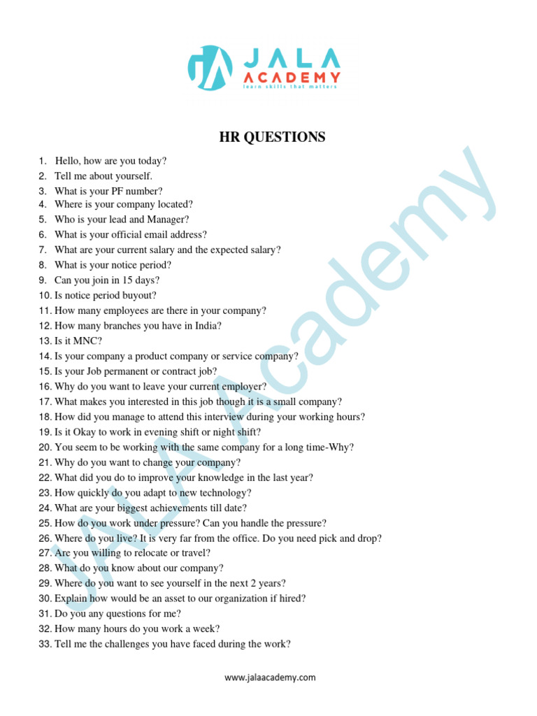 HR Interview Questions-1 | PDF | Goal | Salary