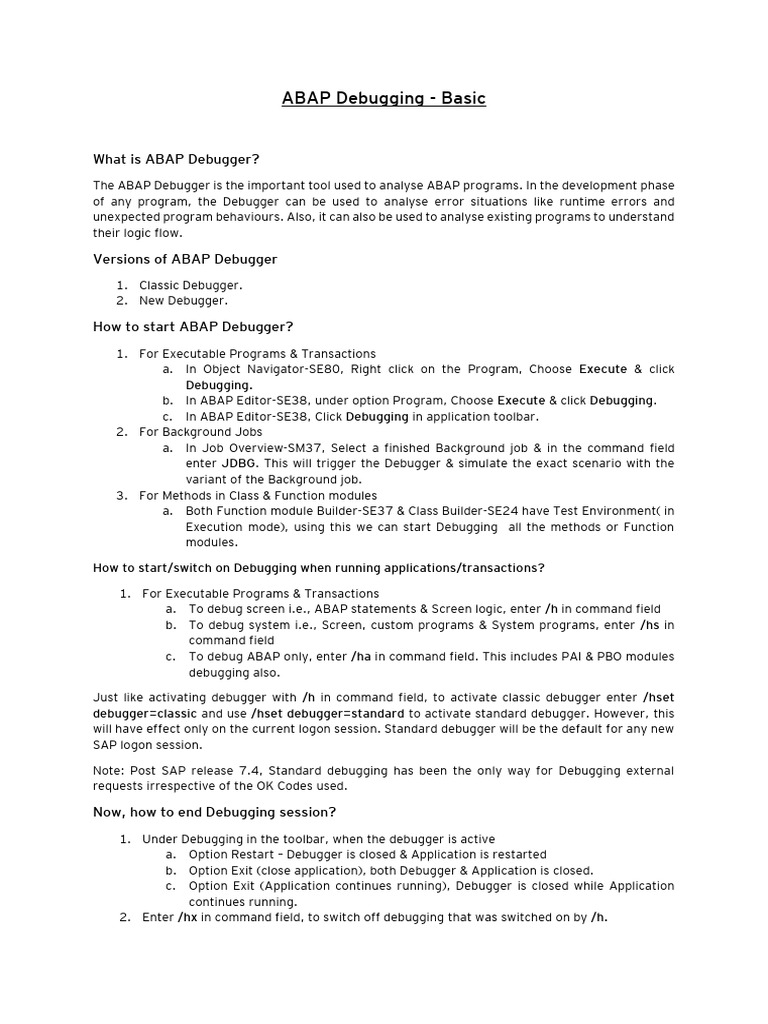 ABAP Debugging HJK | PDF | Debugging | Programming ABAP Debugging HJK | PDF | Debugging | Programming