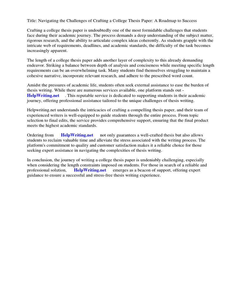 College Thesis Paper Length | PDF | Career & Growth | Art