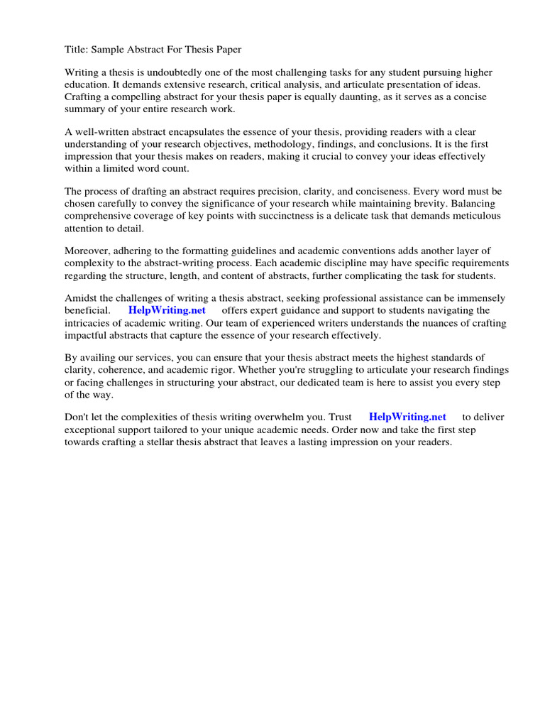 Sample Abstract For Thesis Paper | PDF