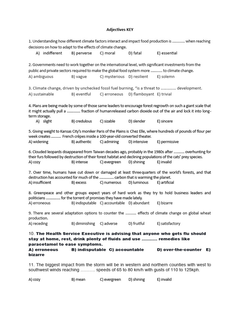 Adjective Test 2 KEY | PDF