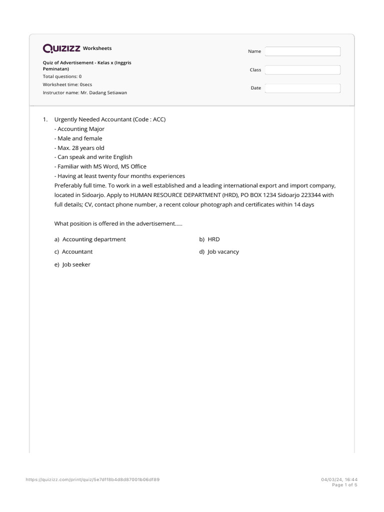 Quiz of Advertisement | PDF | Advertising | Mass Media