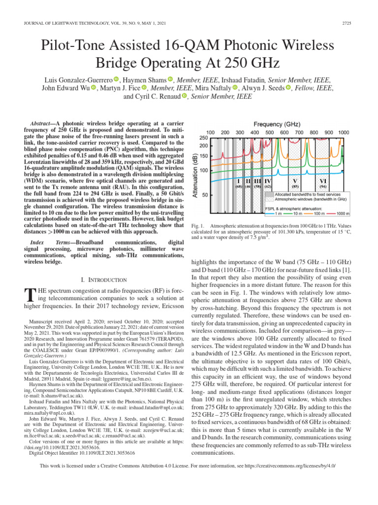Pilot Tone Assisted 16 Qam Photonic Wireless Bridge Operating At 250 Ghz Pdf Modulation
