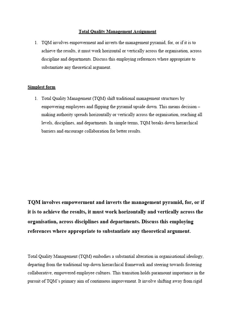 Q1 TQM | PDF | Empowerment | Quality Management