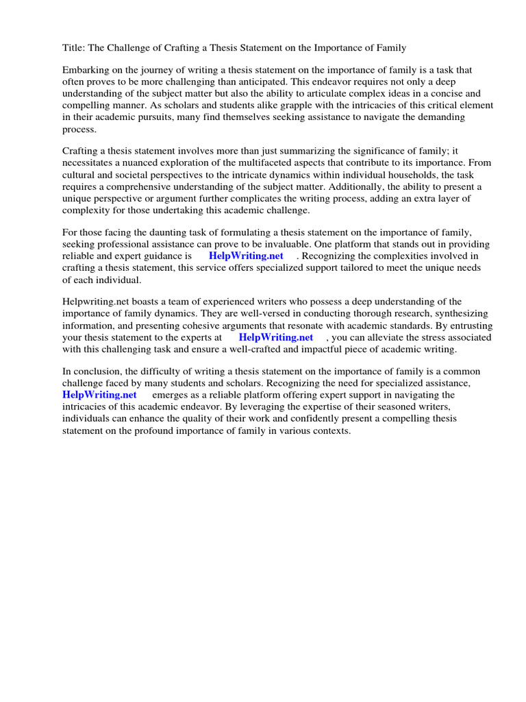 Thesis Statement On Importance of Family | PDF | Family | Essays