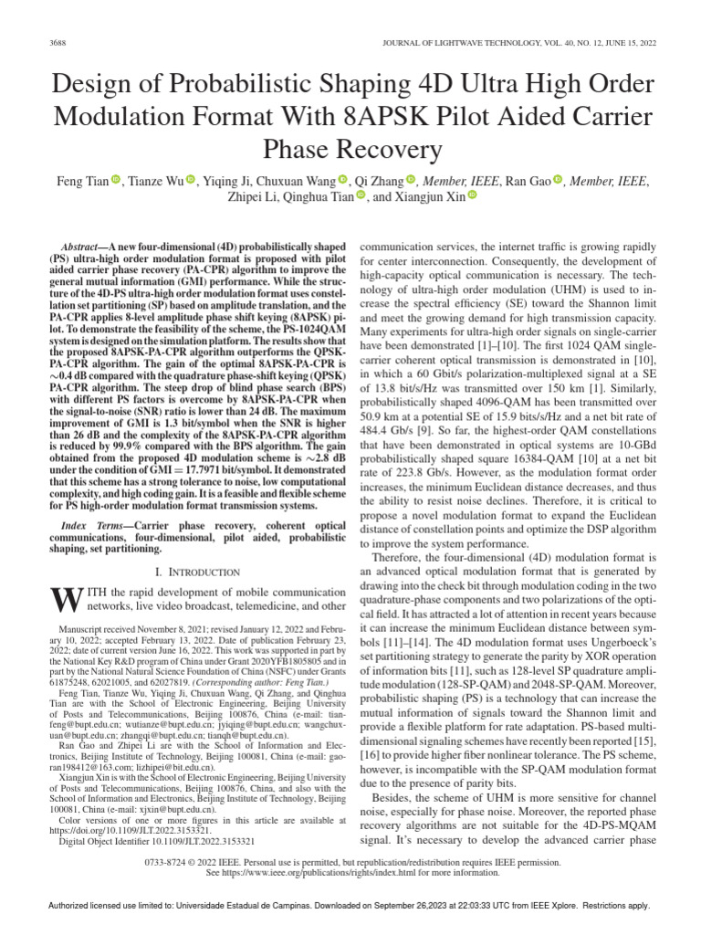 Design of Probabilistic Shaping 4D Ultra High Order Modulation Format ...