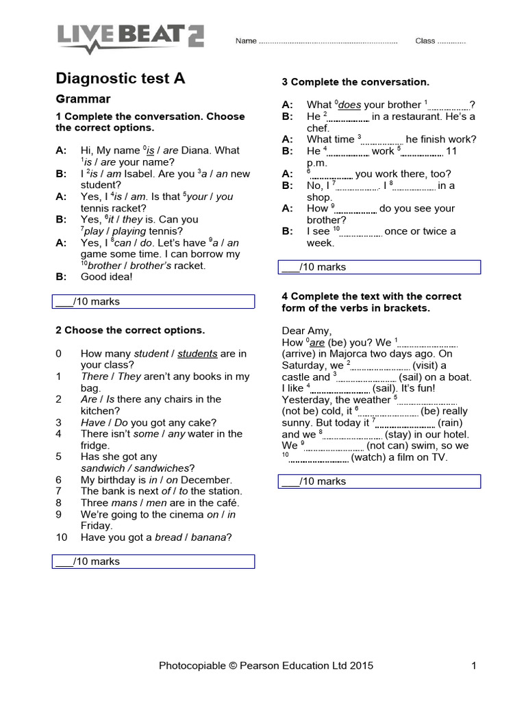 English Grammar Diagnostic Test | PDF