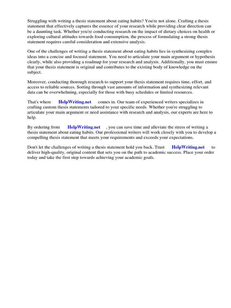 Thesis Statement About Eating Habits | PDF | Diet (Nutrition) | Diet ...