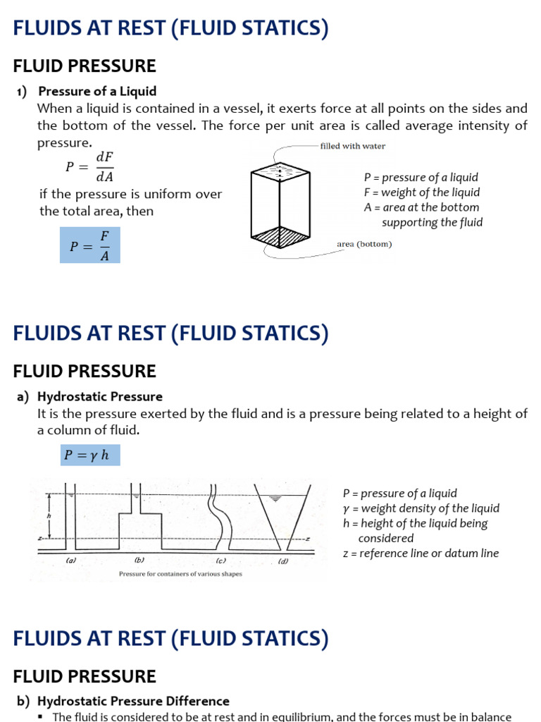 Lecture 2. Fluid Statics | PDF | Buoyancy | Pressure