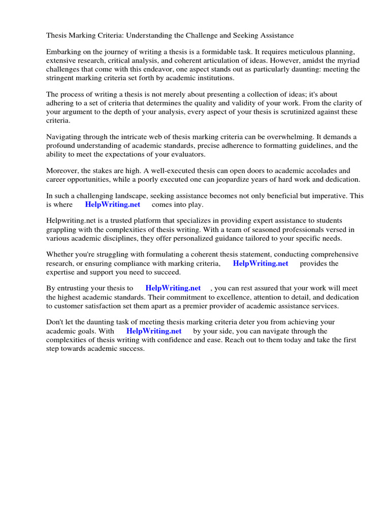 Thesis Marking Criteria | PDF | Thesis | Essays