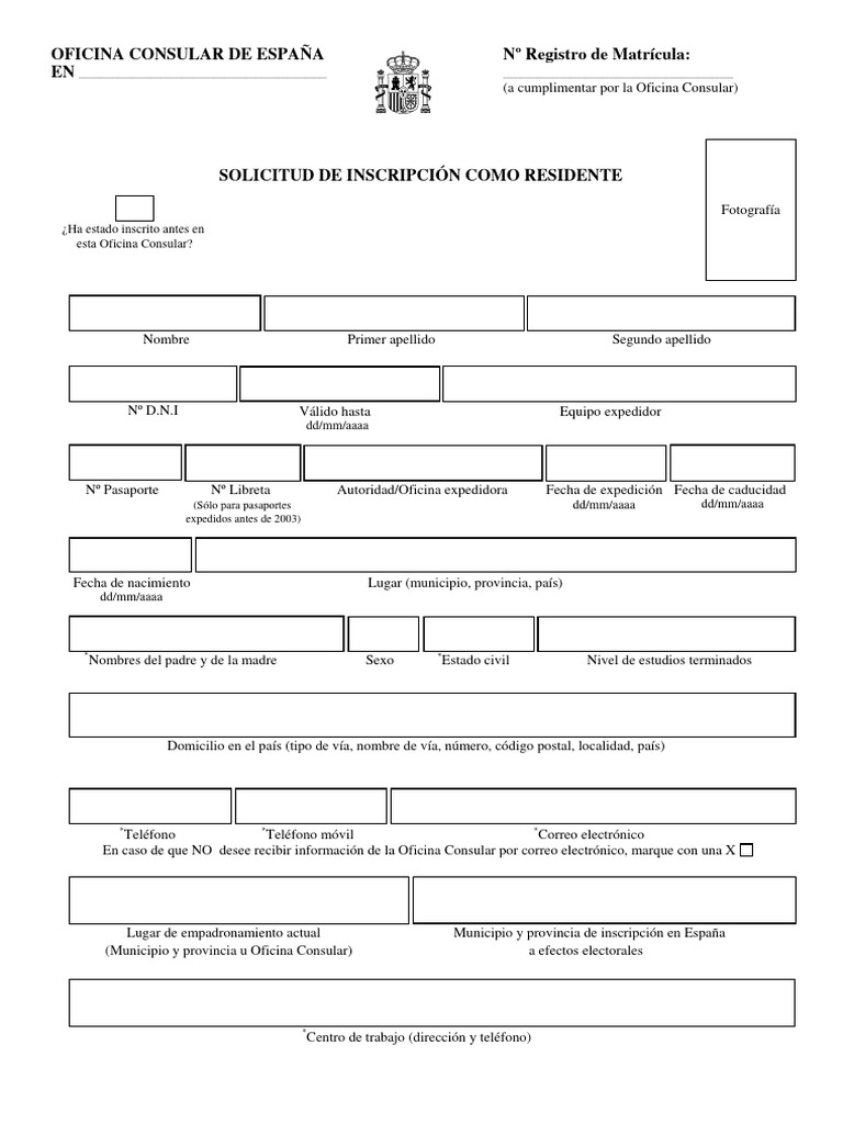 Formulario de Solicitud de Alta Como Español Residente en La ...