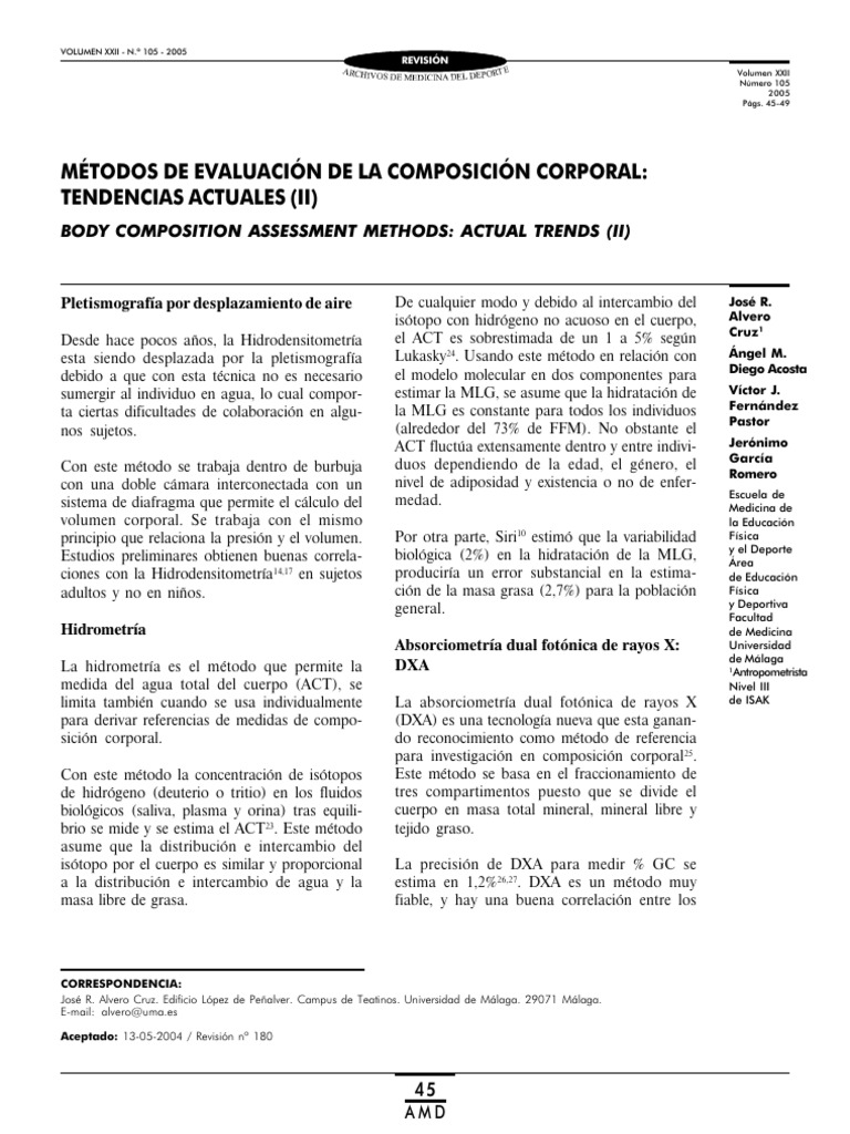 Métodos de Evaluación de La Composición Corporal | PDF | Ciencias fisicas