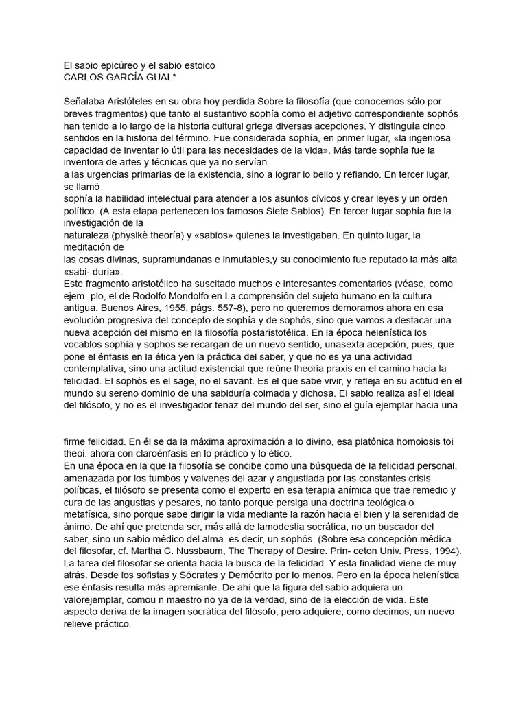 El sabio epicúreo y el sabio estoico | PDF