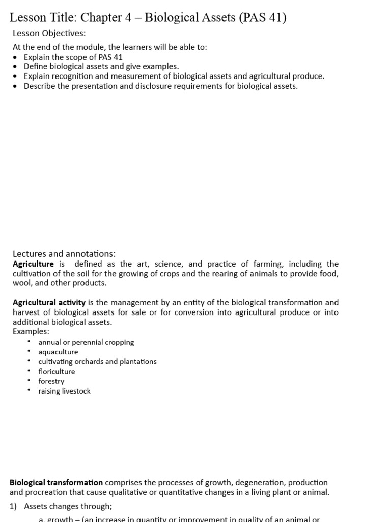 Chapter Biological Assets 1 | PDF | Agriculture | Cost