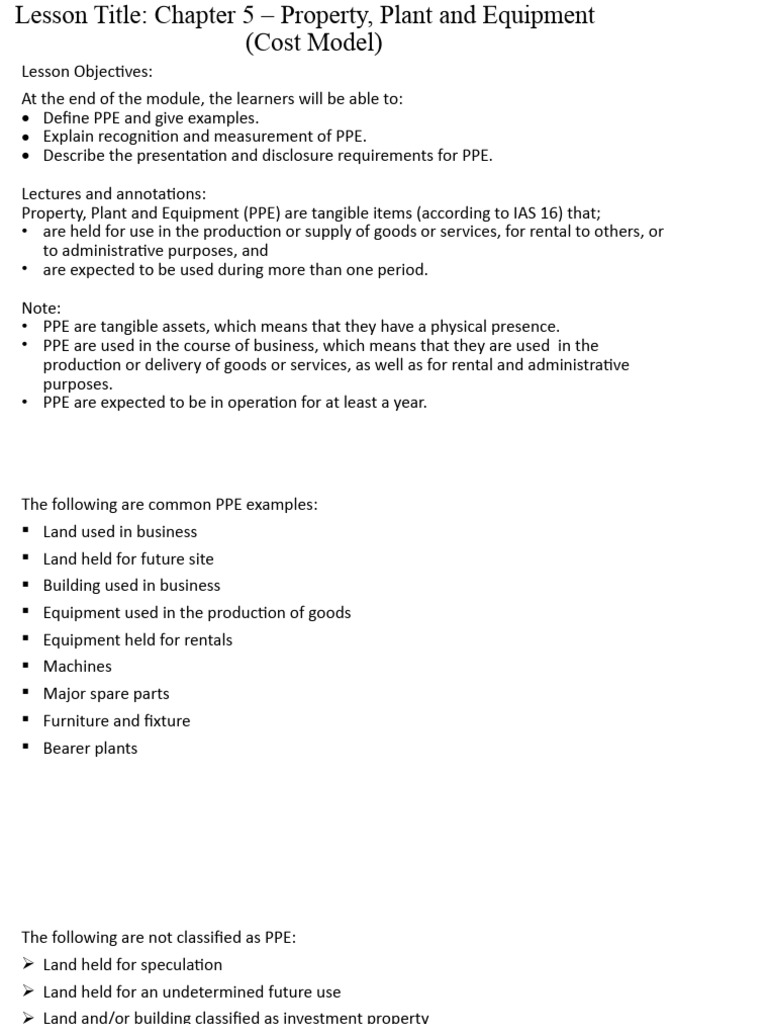 Chapter PPE Cost Model | PDF