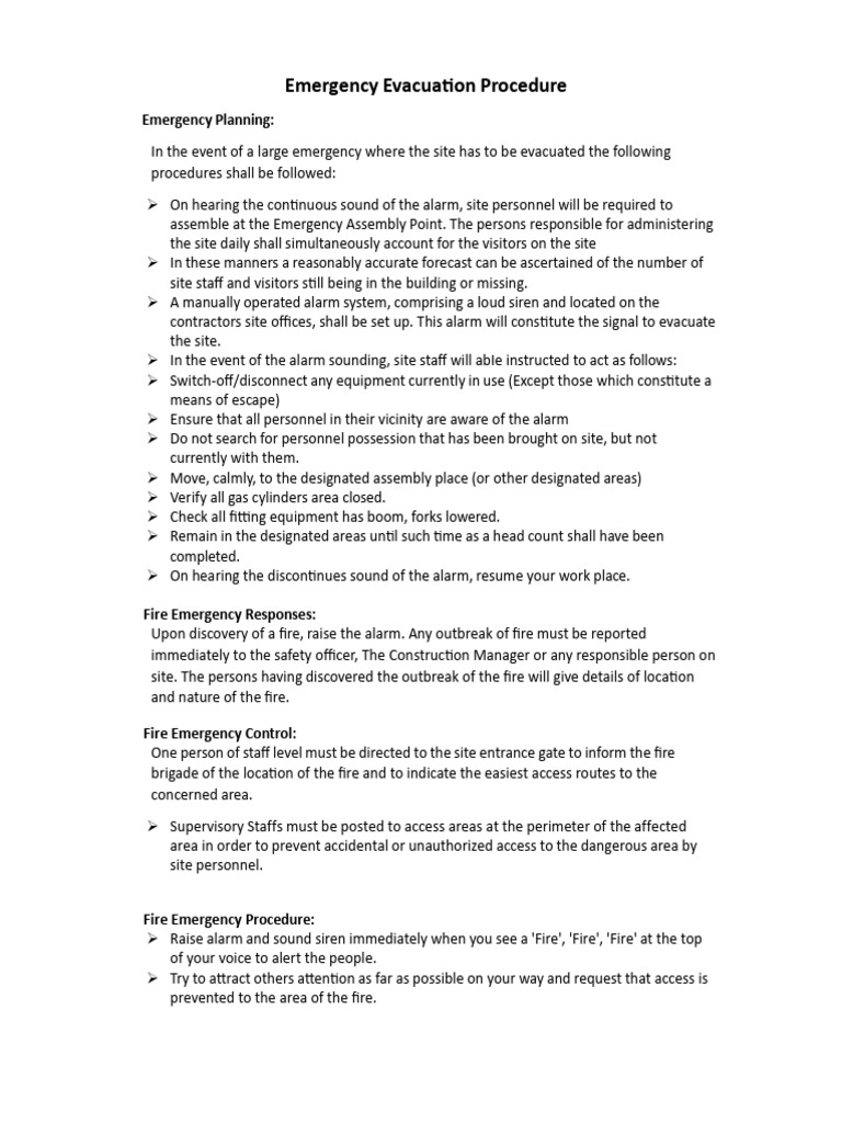 Emergency Evacuation Procedure | PDF