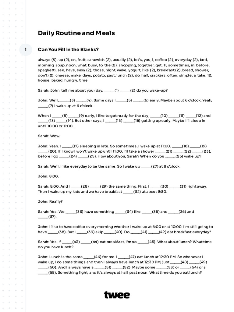 Twee - Daily Routine and Meals | PDF | Lunch | Meal