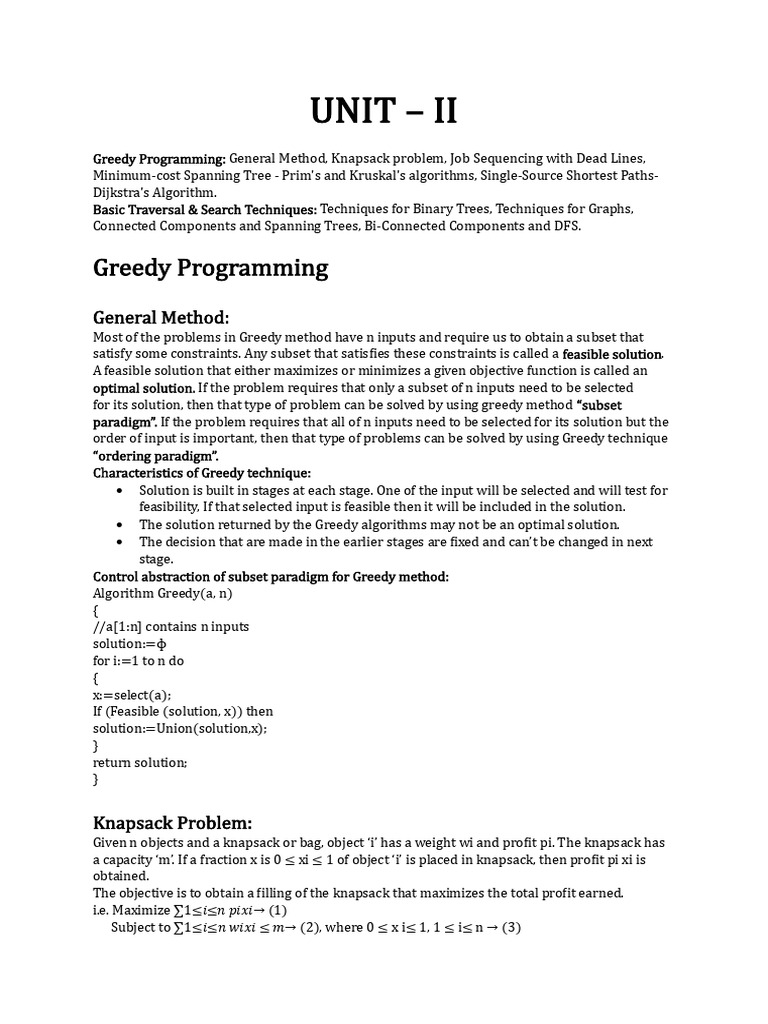 Design & Analysis of Algorithms (DAA) Unit - II | PDF | Mathematical Analysis | Mathematical Logic