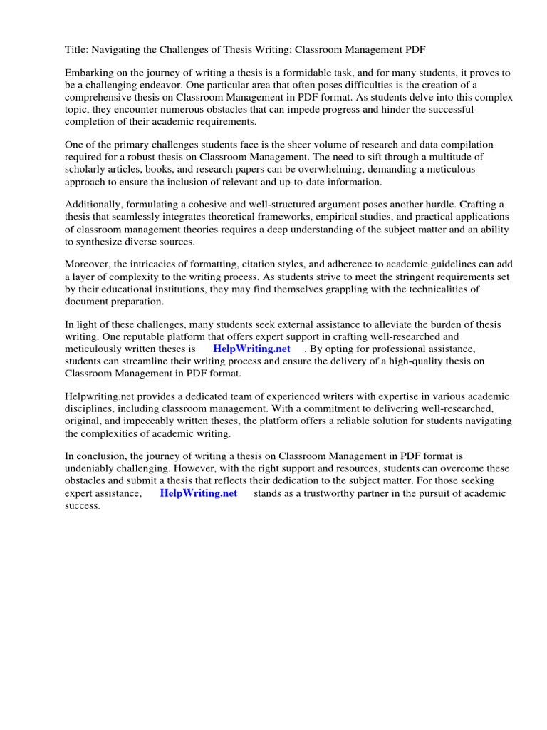 Thesis Classroom Management PDF | PDF