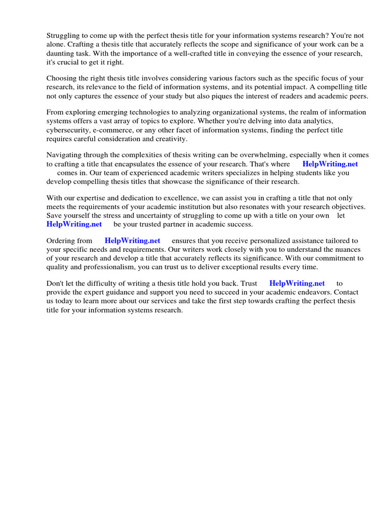 Thesis Titles For Information Systems | PDF | Thesis | Artificial ...