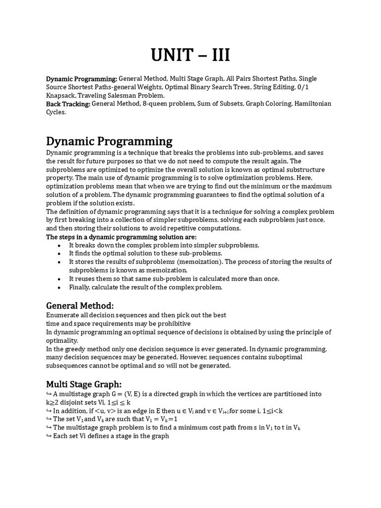 Design & Analysis of Algorithms (DAA) Unit - III | Download Free PDF | Dynamic Programming ...